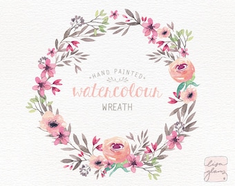 Watercolor wreath: floral wreath clipart / Wedding invitation