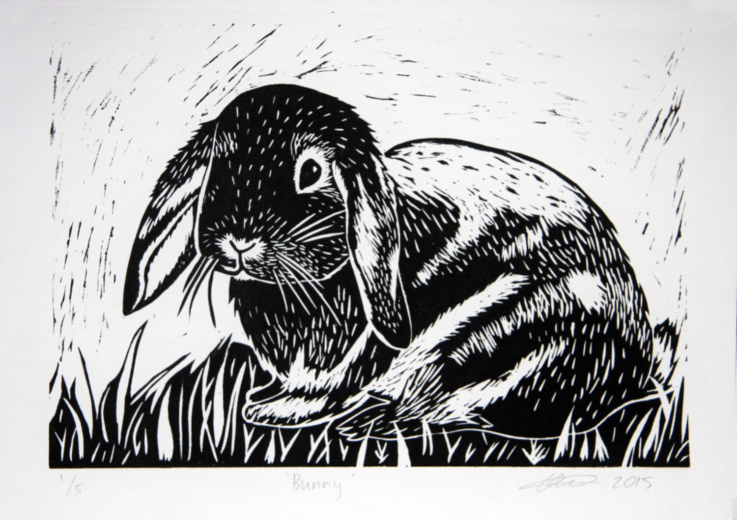 Bunny Rabbit Lino Cut Print handmade art gift