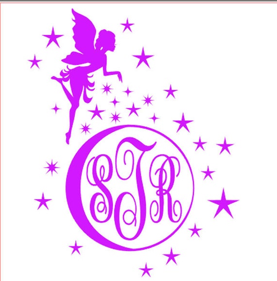 Fairy Stars and Moon Monogram Vinyl Decal Custom Fairy Vinyl