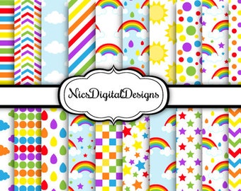 Starburst digital papers in rainbow colors comic book