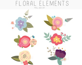 Hand Drawn Flower Bunches Clip Art. Vector Flower Clip Art.