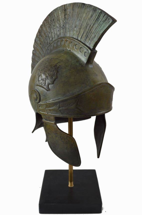 Bronze Attic Roman helmet marble based stand