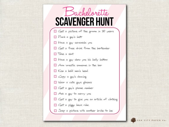 Bachelorette Scavenger Hunt Checklist Bachelorette Party