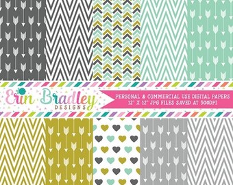 Geometric Digital Paper Scrapbook Paper: Mustard Yellow Gray