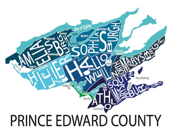 Typographic Map of Prince Edward County Ontario