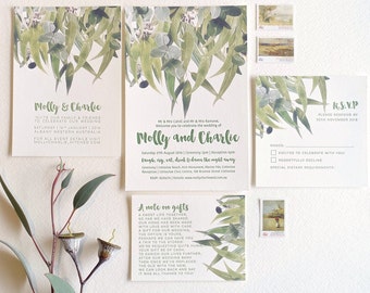 gum leaf printable wedding invitation suite forest bush