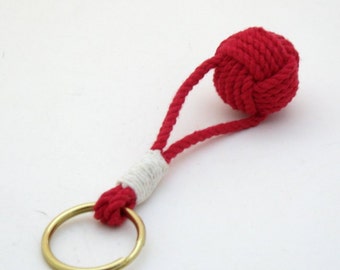 Floating Nautical Keychain White Cotton Monkey Fist