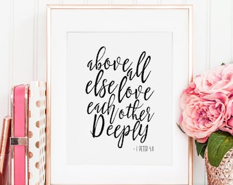 Printable Christian Art 1 Peter 4:8 in Black & White // Above