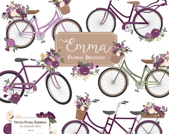 Emma Floral Heart Clipart & Vectors in Mint and Coral mint