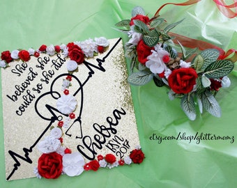 Custom Nurse with Heart and EKG Line RN BSN Graduation Cap