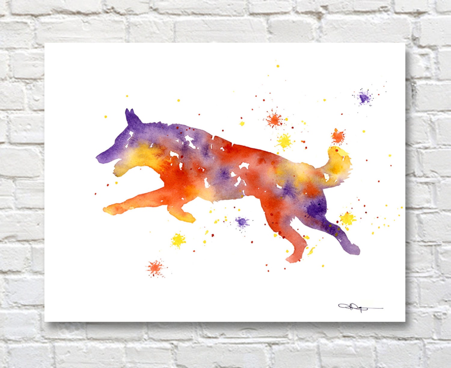 German Shepherd Art Print Abstract Watercolor Painting