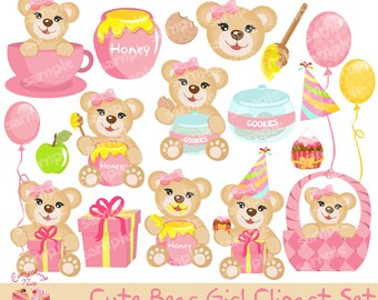 Cute Little Monkey Girl Clipart Set