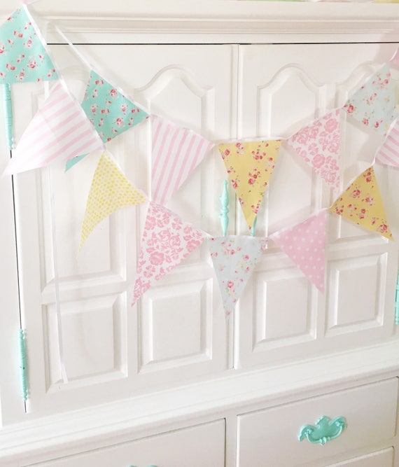 Shabby Chic Fabric Banner Bunting Garland Pennant Flags
