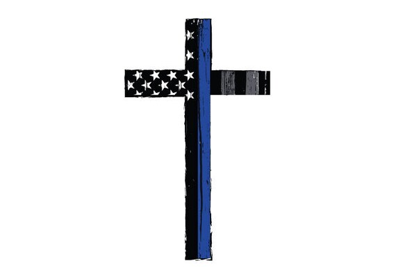 Thin Blue Line Cross Vehicle Decal. Vinyl Decal. Law
