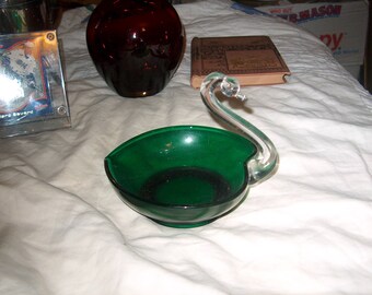 Green glass swan | Etsy