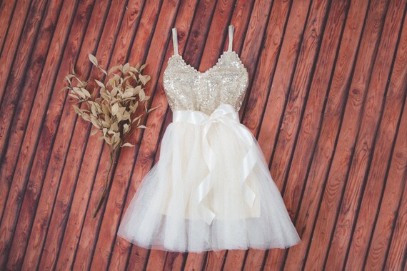 Gold Cream Tulle Flower Girl Dress Sash Belt Set Gold Sequin