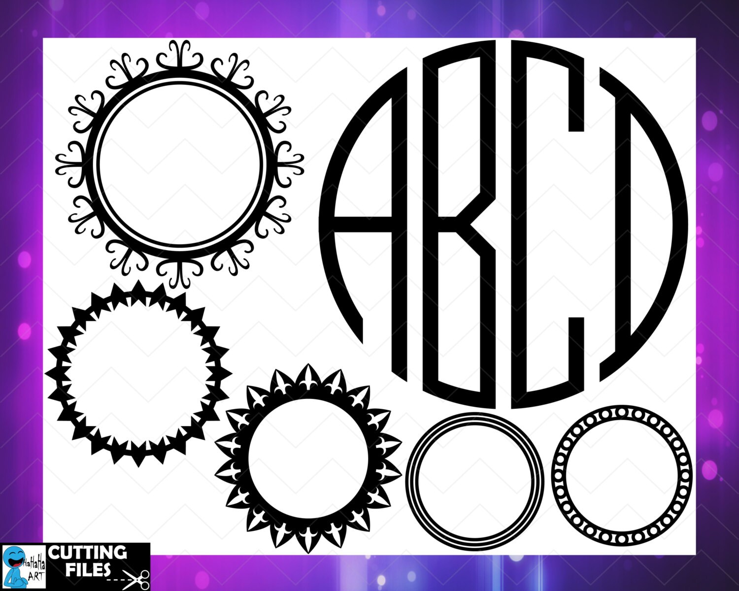 Black Circle Monogram Alphabet 4 letters Cutting files SVG