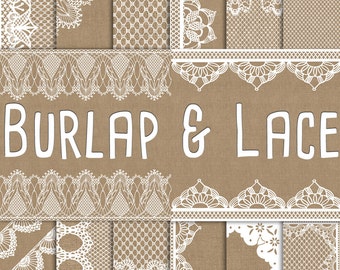 Burlap Lace Wedding digital paper: BURLAP LACE 2