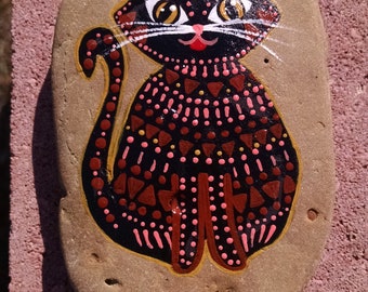 Painted rock cat | Etsy