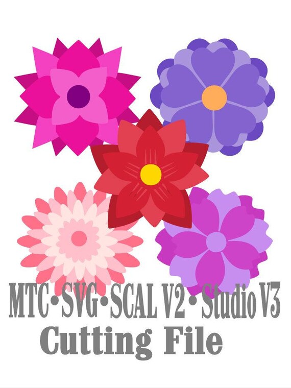 SVG Cut File Flower Set 01 Multi Layered Bundle of 5 Cameo