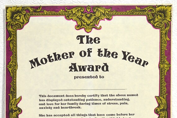 Mother's Day Gift- Large Blank Mother of the Year Award- Vintage ...