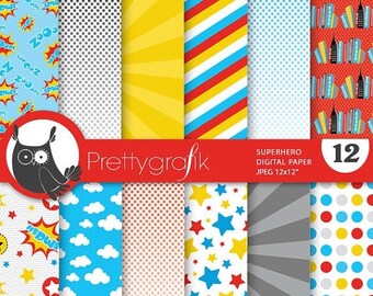 Superhero Digital Paper Comic Book Background Speech Bubbles