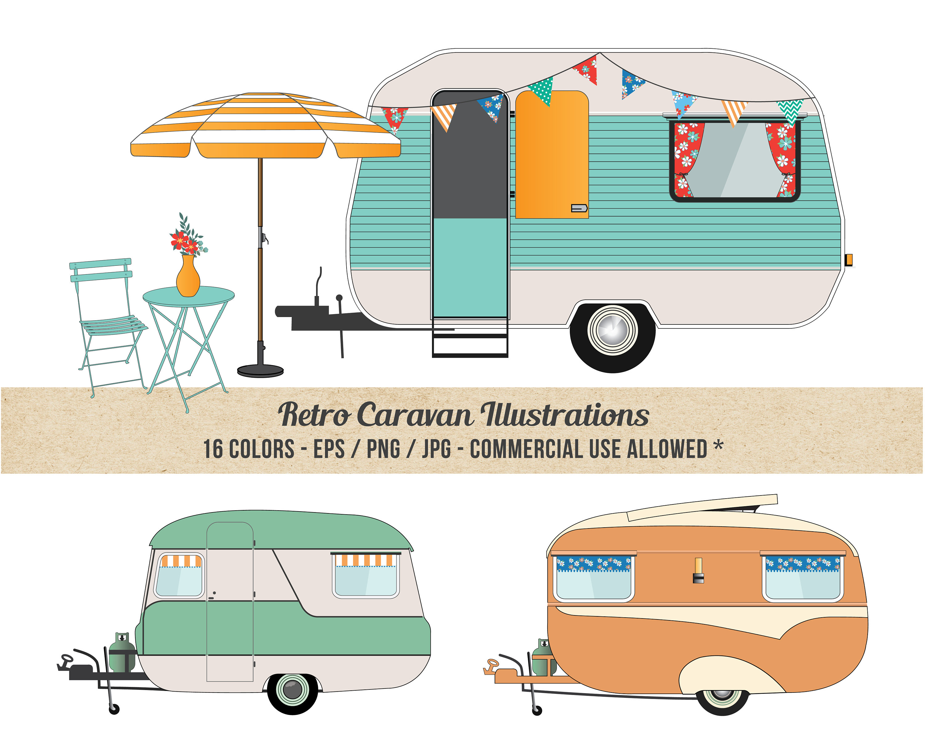 Caravan Clipart Camper Clipart Commercial Use Detailed