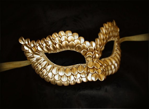 Gold Masquerade Mask With Dragon Scales Metallic Gold