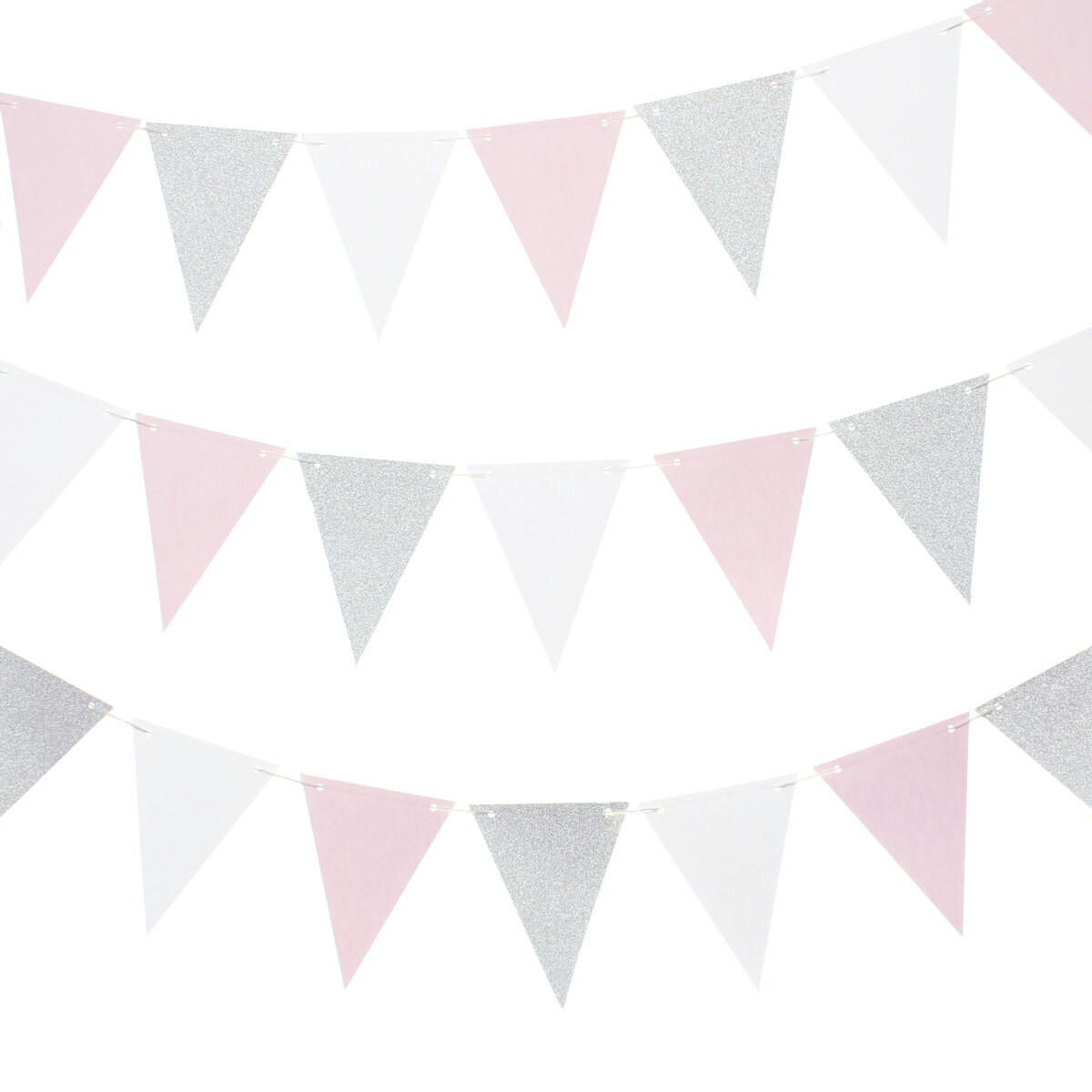 Silver Pink White Pennant Flag Banner / SIlver Pink White