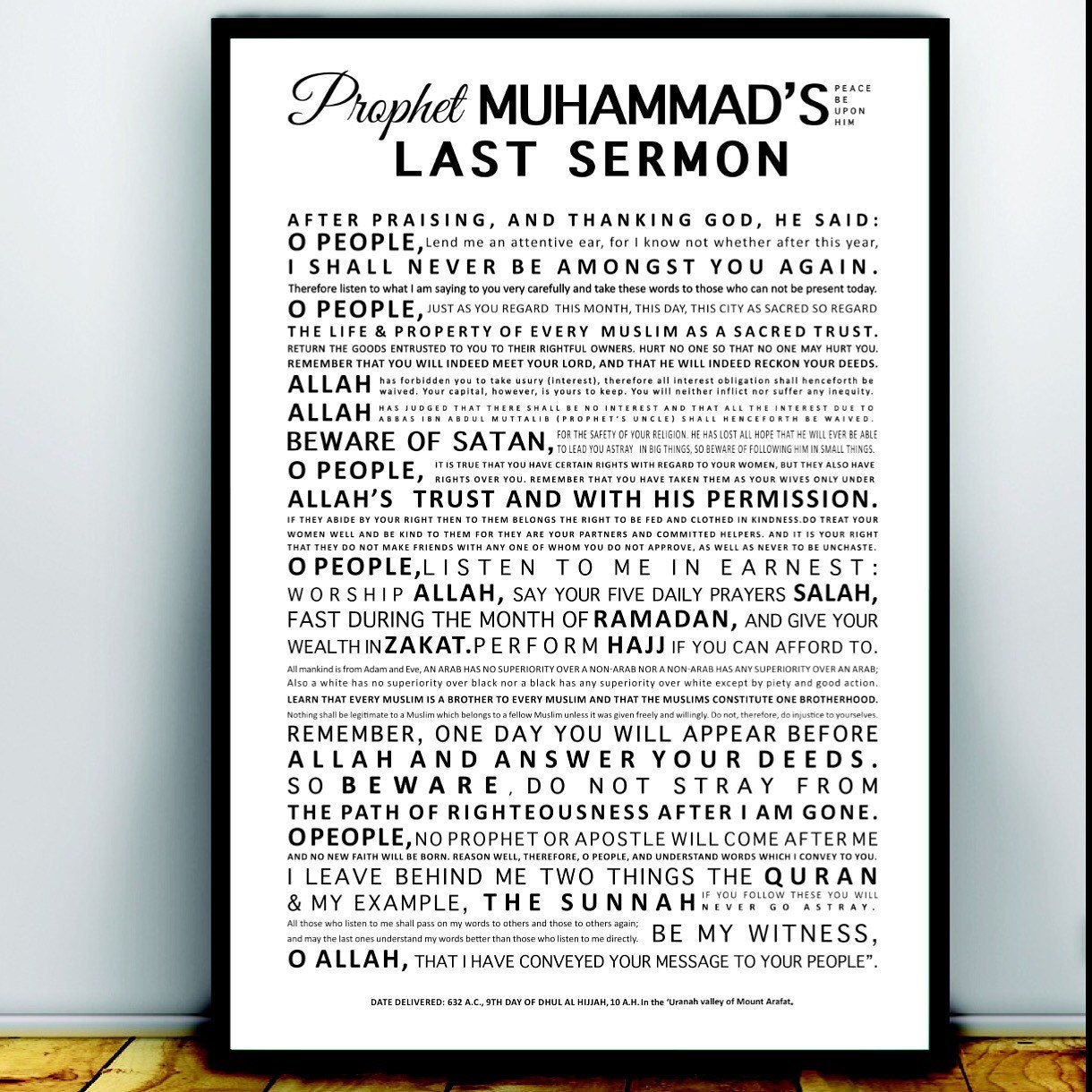 Prophet Muhammed pbuh Last Sermon Print