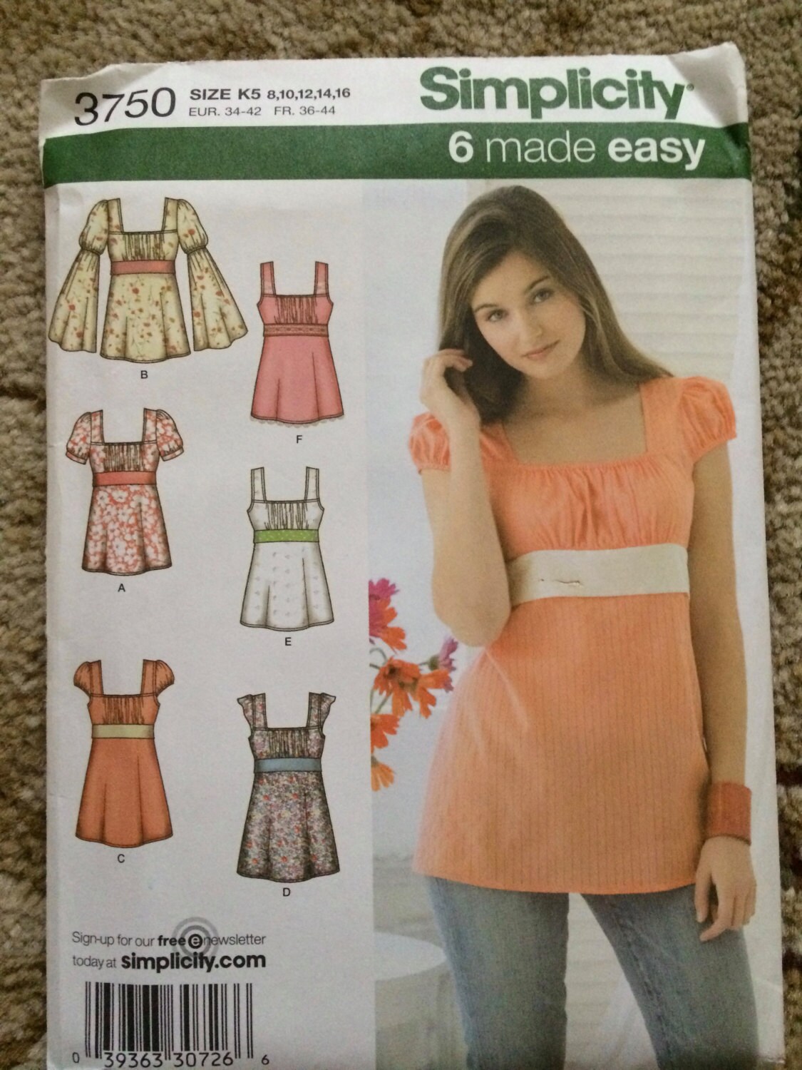 Simplicity 6 Made Easy Pattern 3750-Misses Top or Tunic with