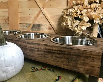 Rustic dog feeder | Etsy