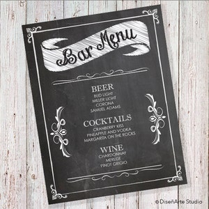 Chalkboard bar menu | Etsy