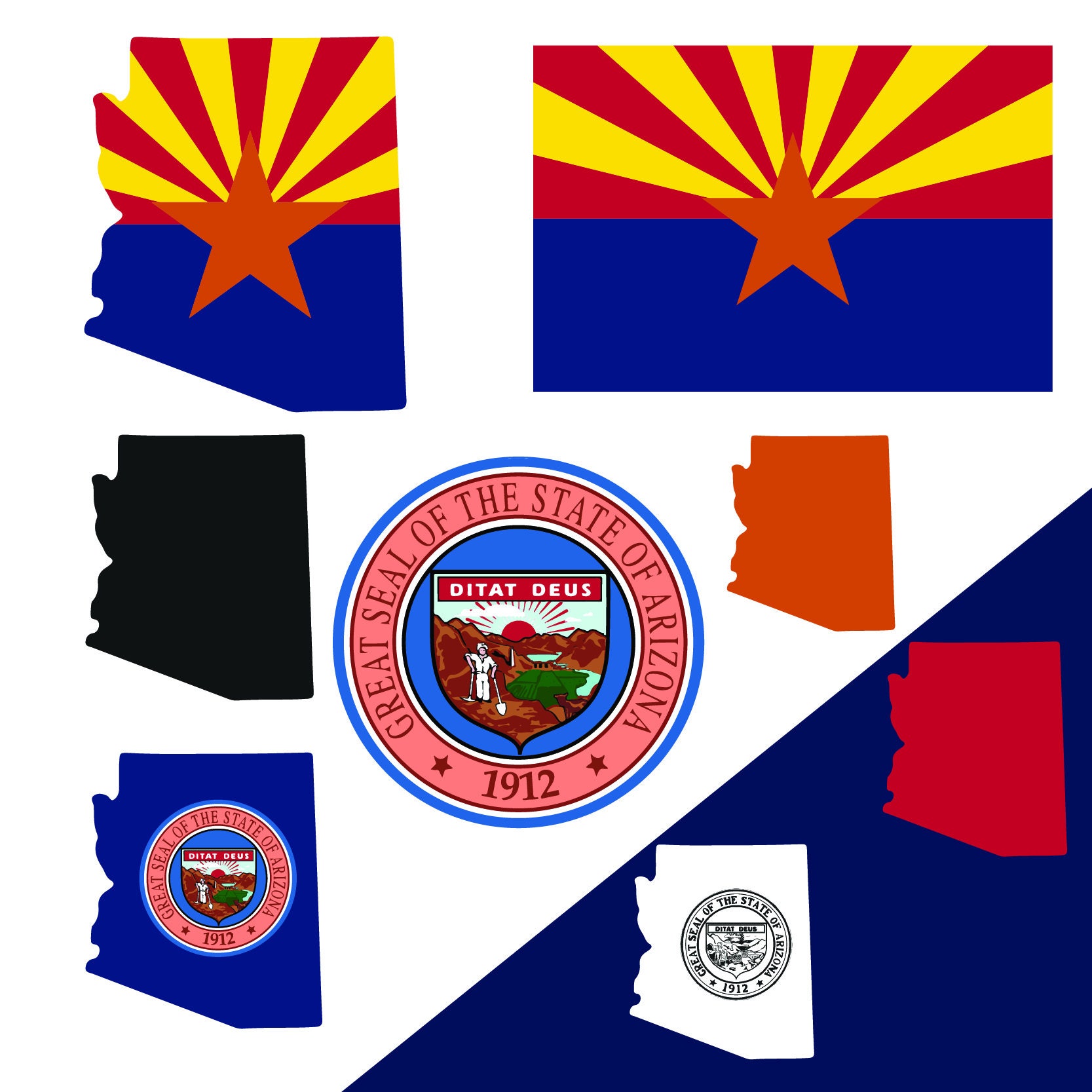 Arizona State Map flag and symbols clipart collection. AI