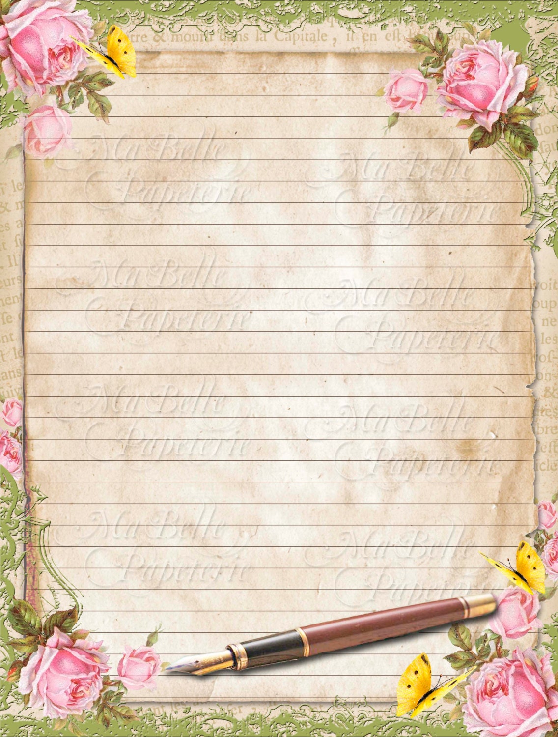 Vintage Style Shabbby Chic Lined Letter Writing Paper With Vintage Style Shabbby Chic Lined Letter Writing Paper With