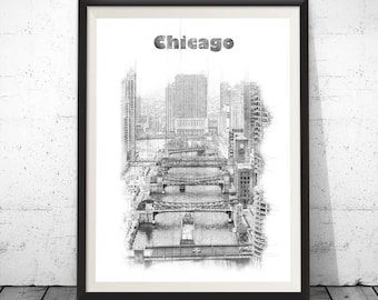 Chicago Skyline Art Print Chicago Wall Art Chicago Boyfriend