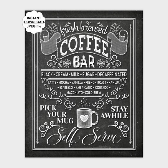 Chalkboard Coffee Bar Wall Art Printable Kitchen Chalk Art