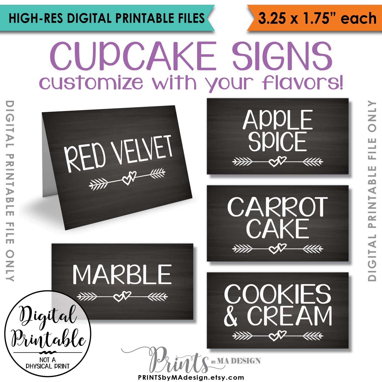 Cupcake Menu Flavors Signs, Cupcakes, Wedding Shower Birthday Cupcake ...