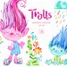 Trolls. Watercolor clip art cute characters Poppy dolls