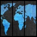 5 Panel Split World Map Canvas Print Dodger Blue & Black