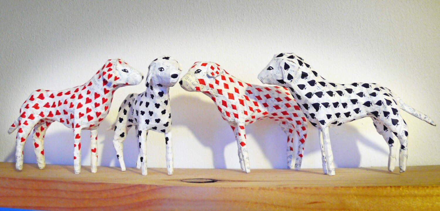 Dalmatian Paper Models Set of 4 with Playing Card Pattern