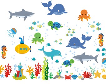 Marine Life Decals Oceanic Wall Decal Under the Sea Wall
