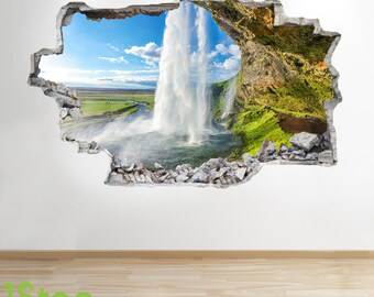 Waterfall wall decal vinyl waterfall photo forest wall decal
