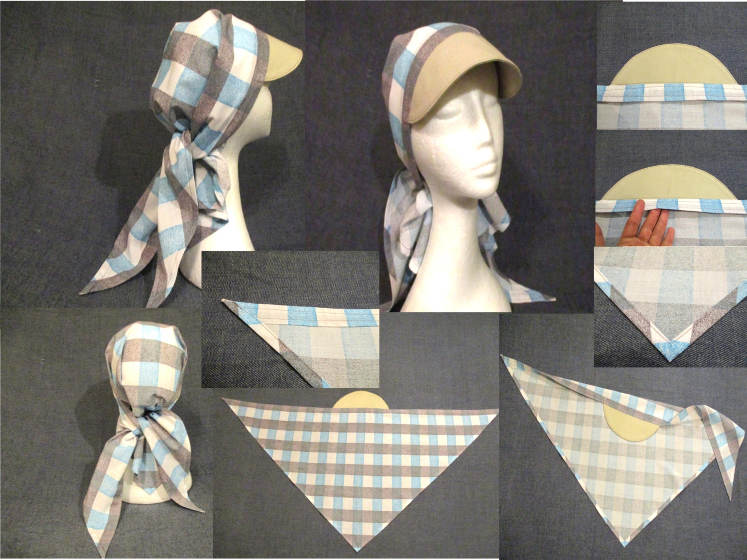 chemo head scarf sewing pattern pdf, visor bandana hat pattern, brim ...