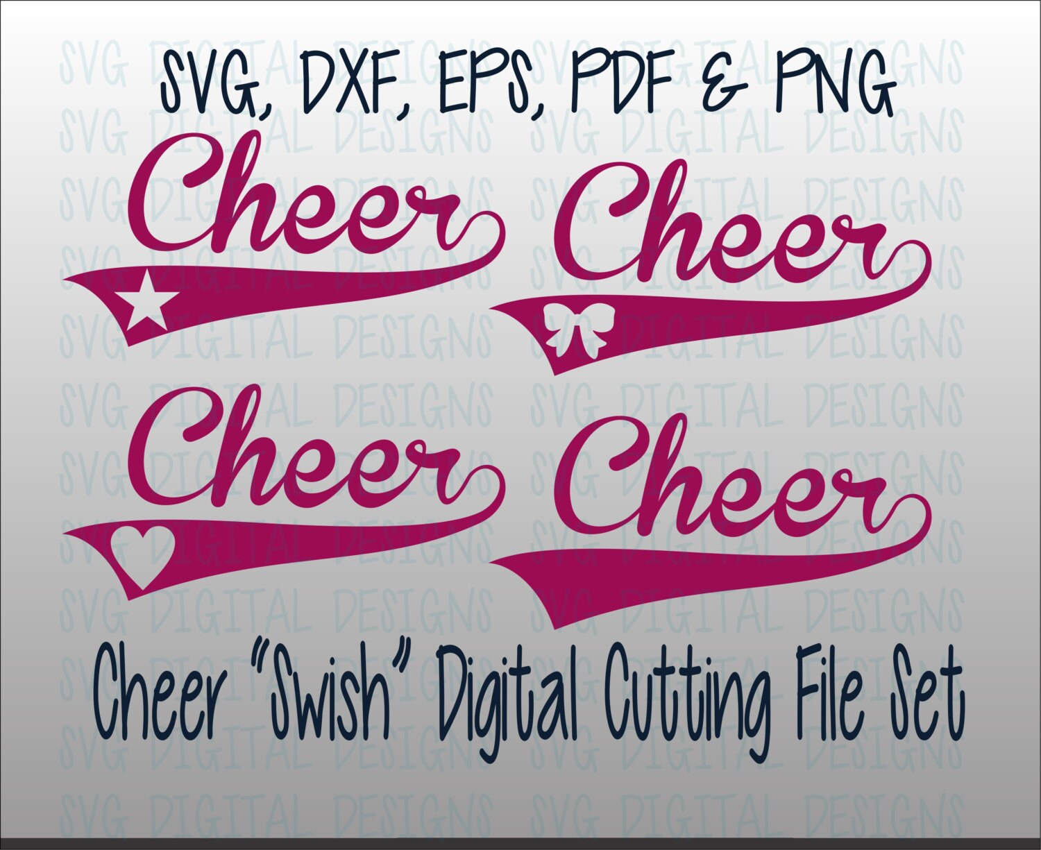 Cheer SVG CUT FILE Set Cheer Text with a Swish Tail