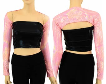 Sheer Black Mesh Bolero Dance Sleeves Top Rave Festival EDM