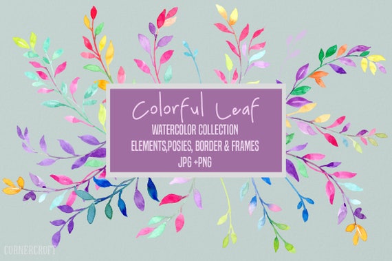 Colorful Leaf Clip Art Watercolor leaf collection pink