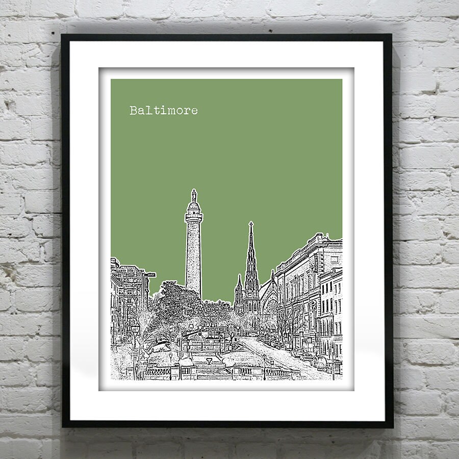 Baltimore Skyline Poster Art Print Maryland MD Mt. Vernon