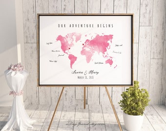 Pink world map | Etsy