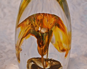 Robert L Hamon Signed Glass Paperweight Colorful Swirls